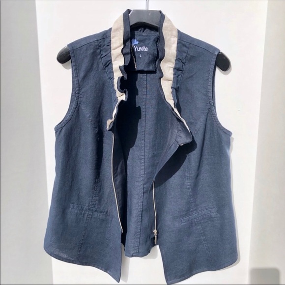 Yuvita | Tops | Yuvita Navy Linen Vest Boutique | Poshmark